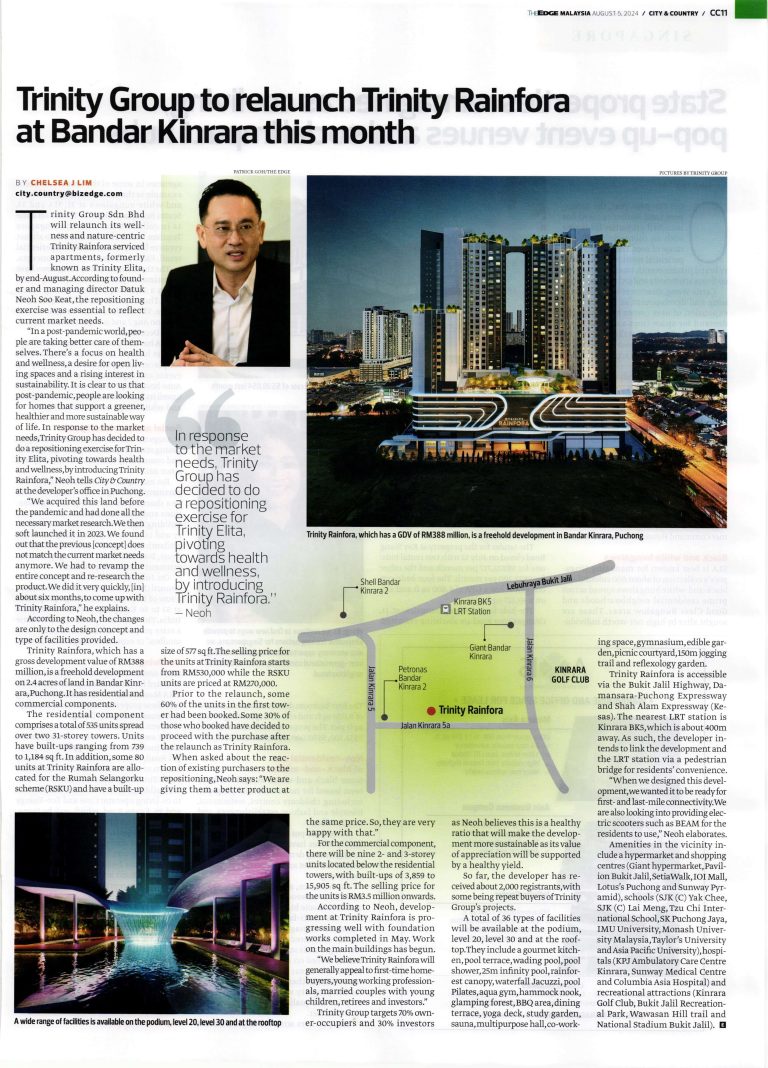 Trinity Group to relaunch Trinity Rainfora at Bandar Kinrara this month | Trinity Group